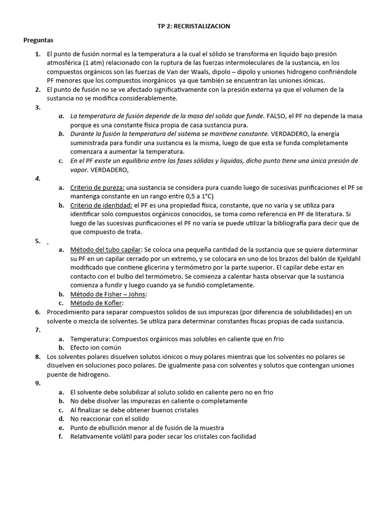 Proceso de Recristalización y Purificación | PDF | Solubilidad | Solvente