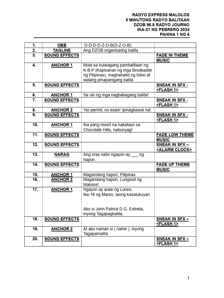 Radio Broadcast Script | PDF