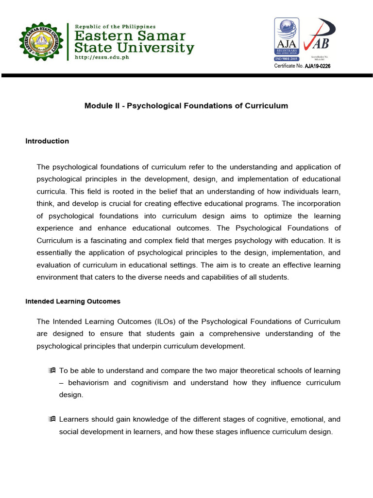 Module II Psychological Foundations of Curriculum | Download Free PDF | Classical Conditioning ...