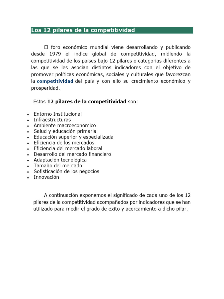 Los 12 Pilares de La Competitividad | PDF | Business | Infraestructura