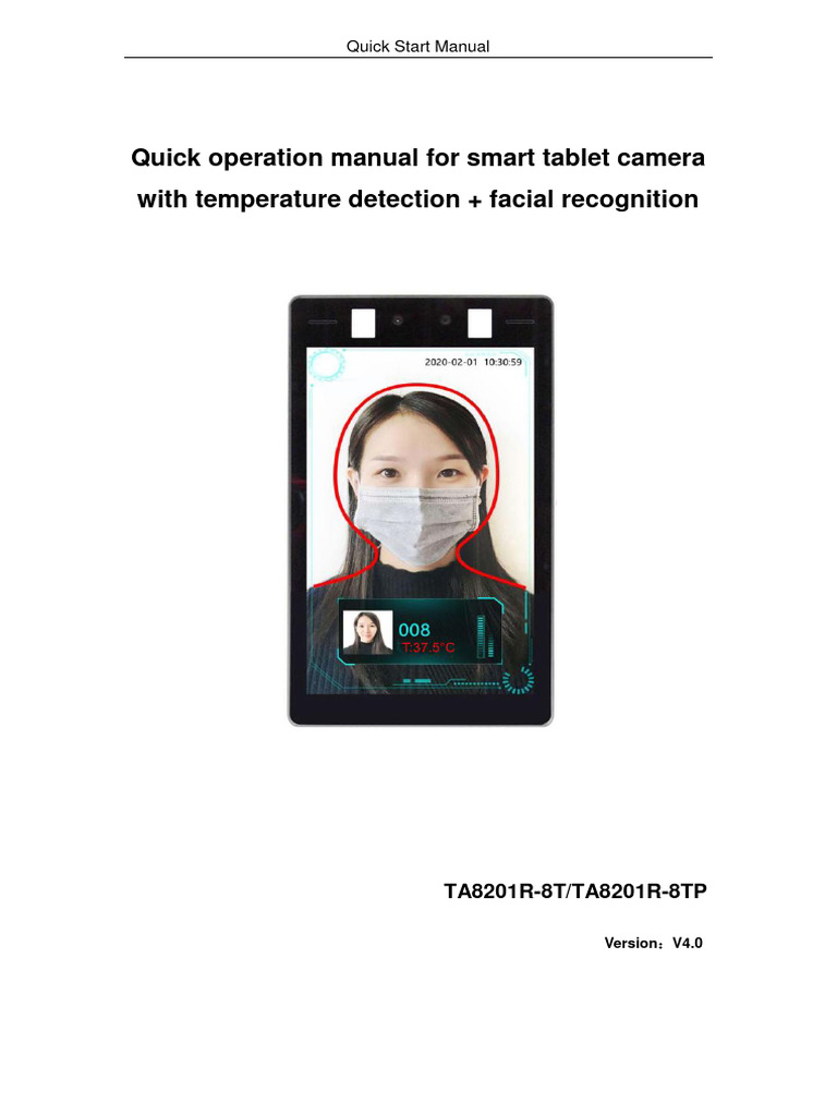 Quick Operation Manual For Smart Tablet Camera With Temperature Detection-Facial Recognition-V4 ...