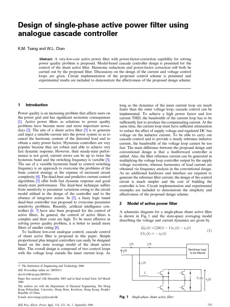 Design of Single-Phase Active Power Filter Using Analogue Cascade ...