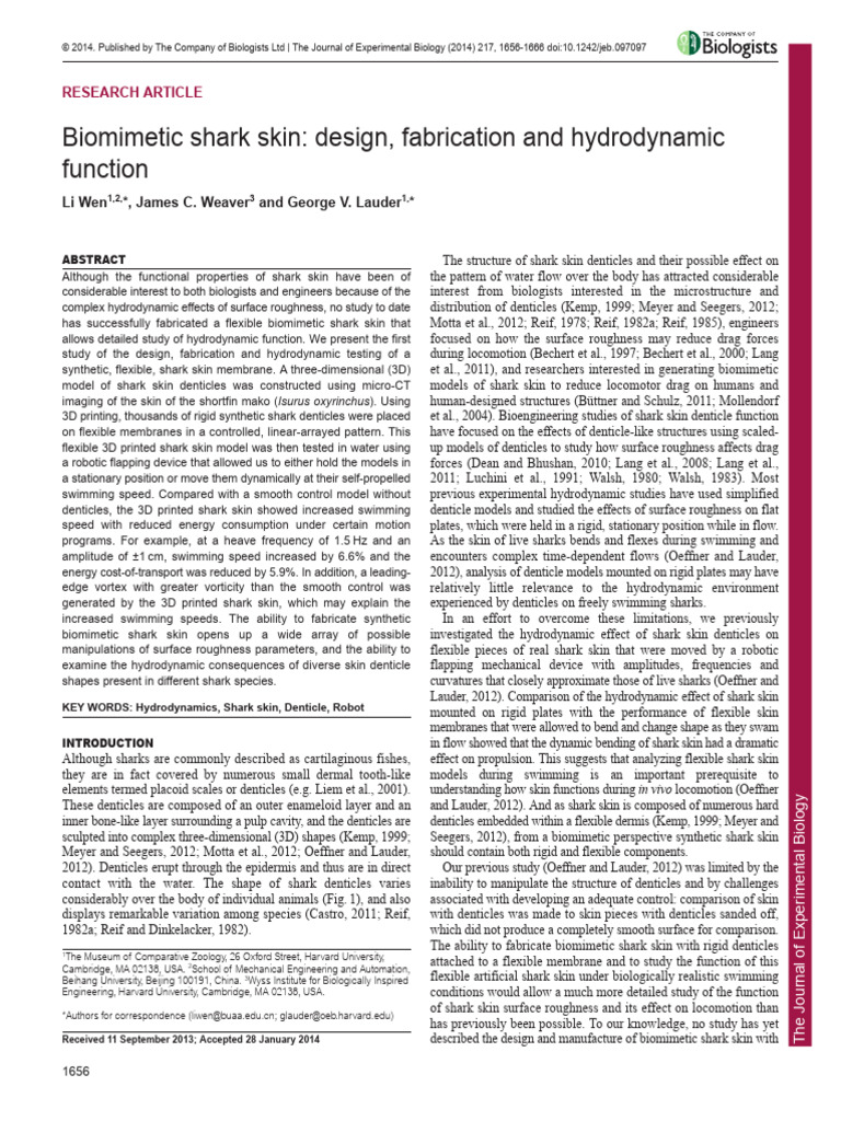 Biomimetic Shark Skin Study | PDF | Applied And Interdisciplinary Physics