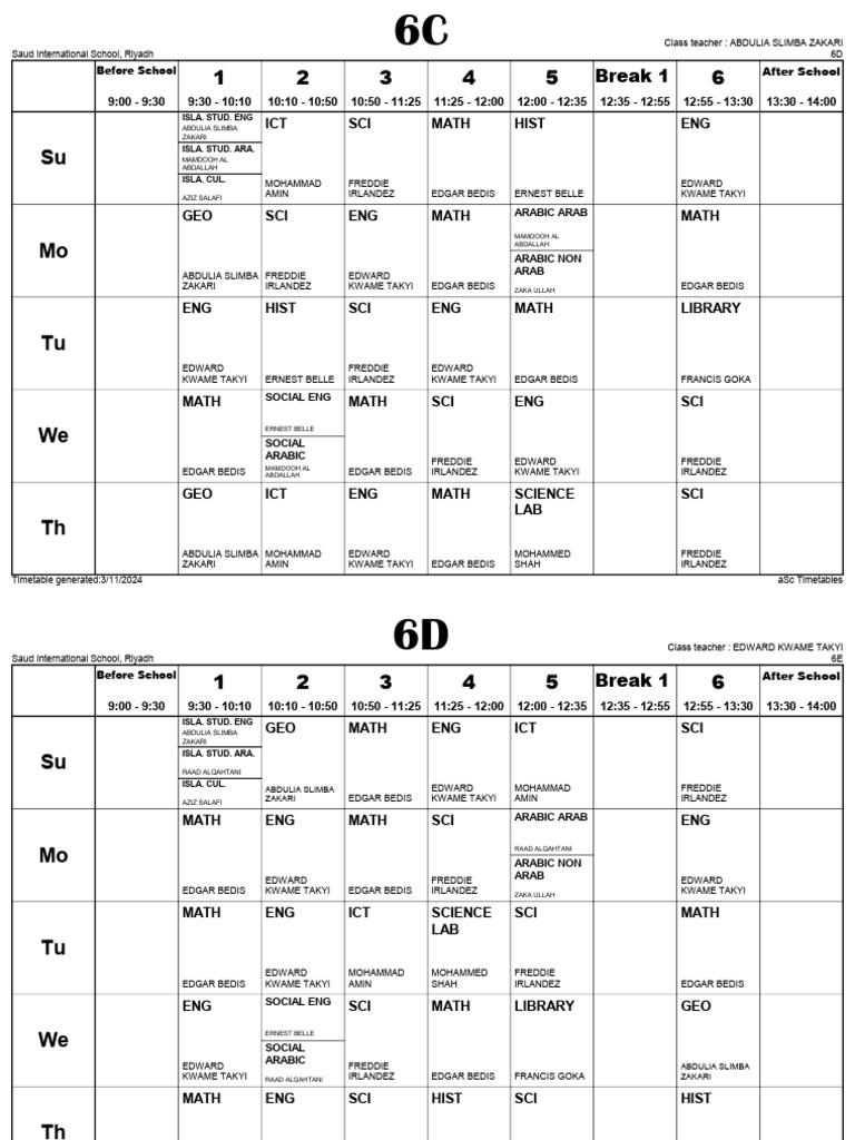 Grade 6-12 Boys Section 2023-2024 - Sem 3 Ramadan - Class Timetable | Download Free PDF | Riyadh