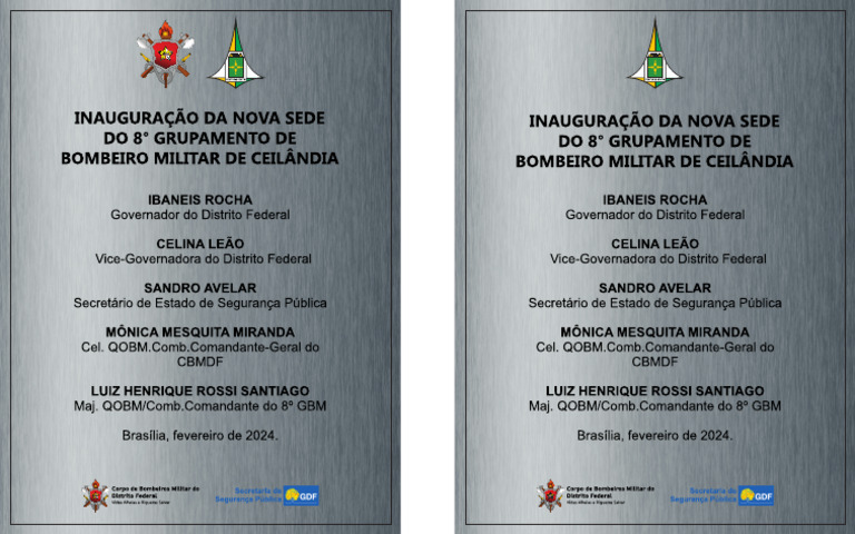 PLACA INAUGURACAO BOMBEIRO GDF | PDF