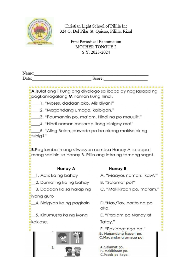 First Periodical Exams at Christian Light School | PDF