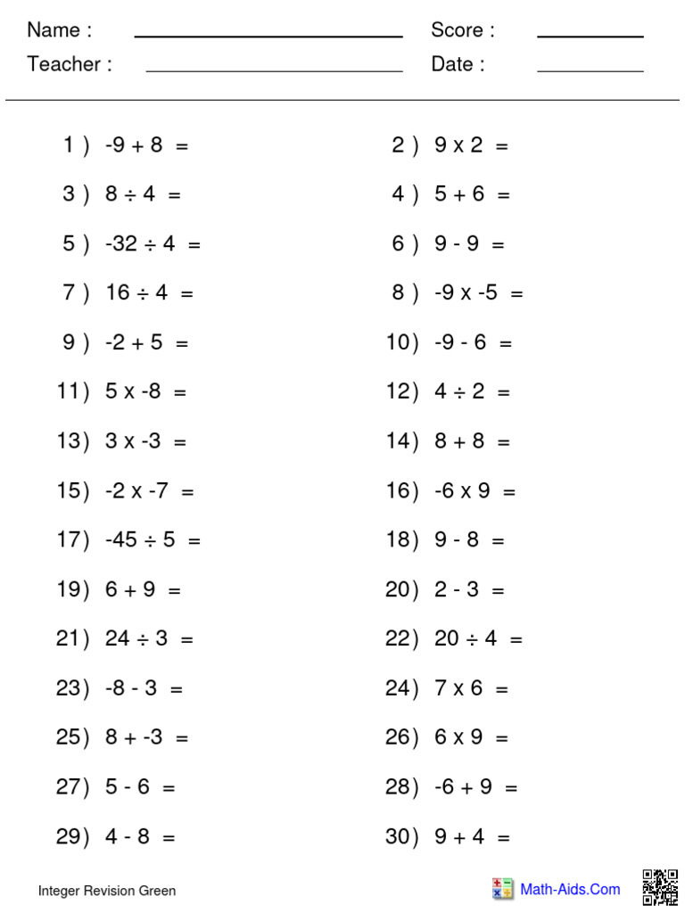 Green Integers Revision | PDF