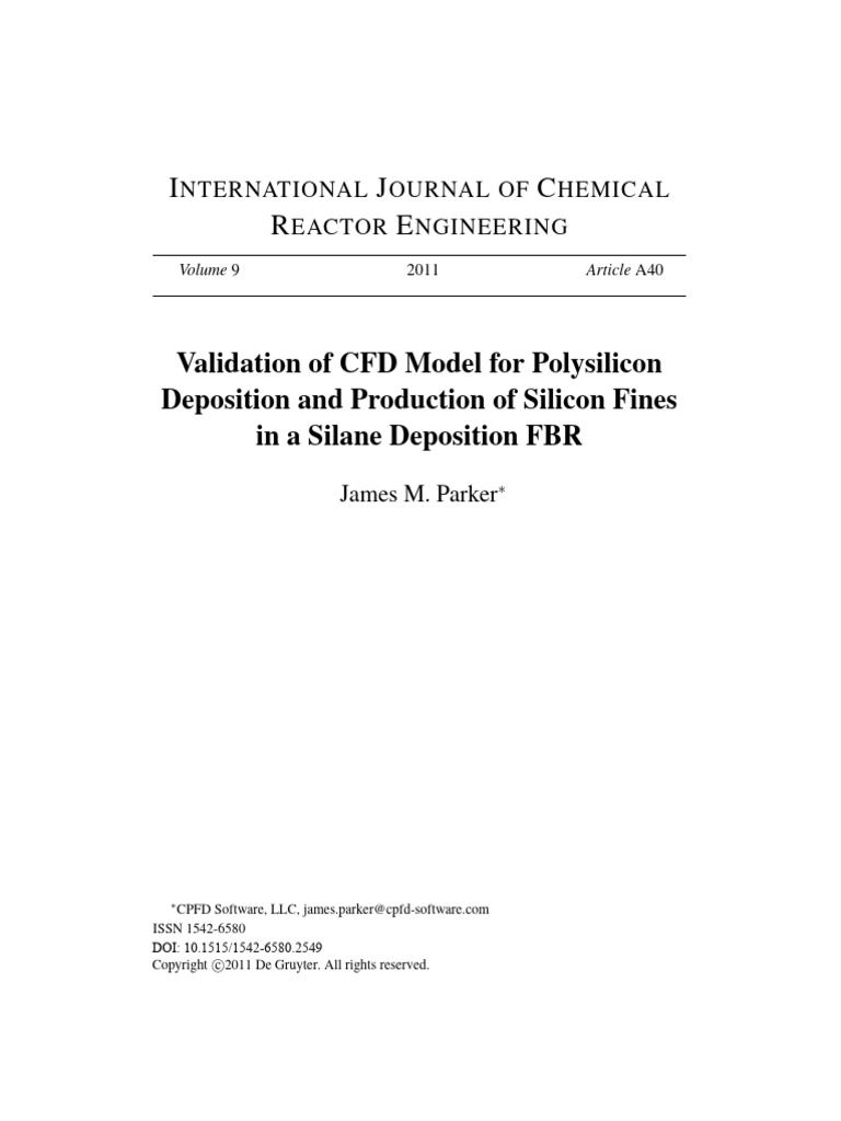 硅烷沉积快堆中多晶硅沉积和硅粉生产的CFD模型验证 | PDF | Chemical Reactor | Fluidization