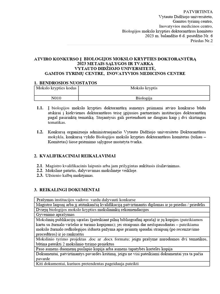 Biologija Priemimo Taisykles 2023 | PDF