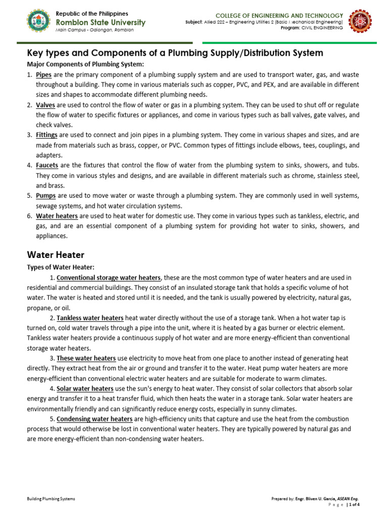 Key Components of Plumbing Systems | PDF | Water Heating | Plumbing