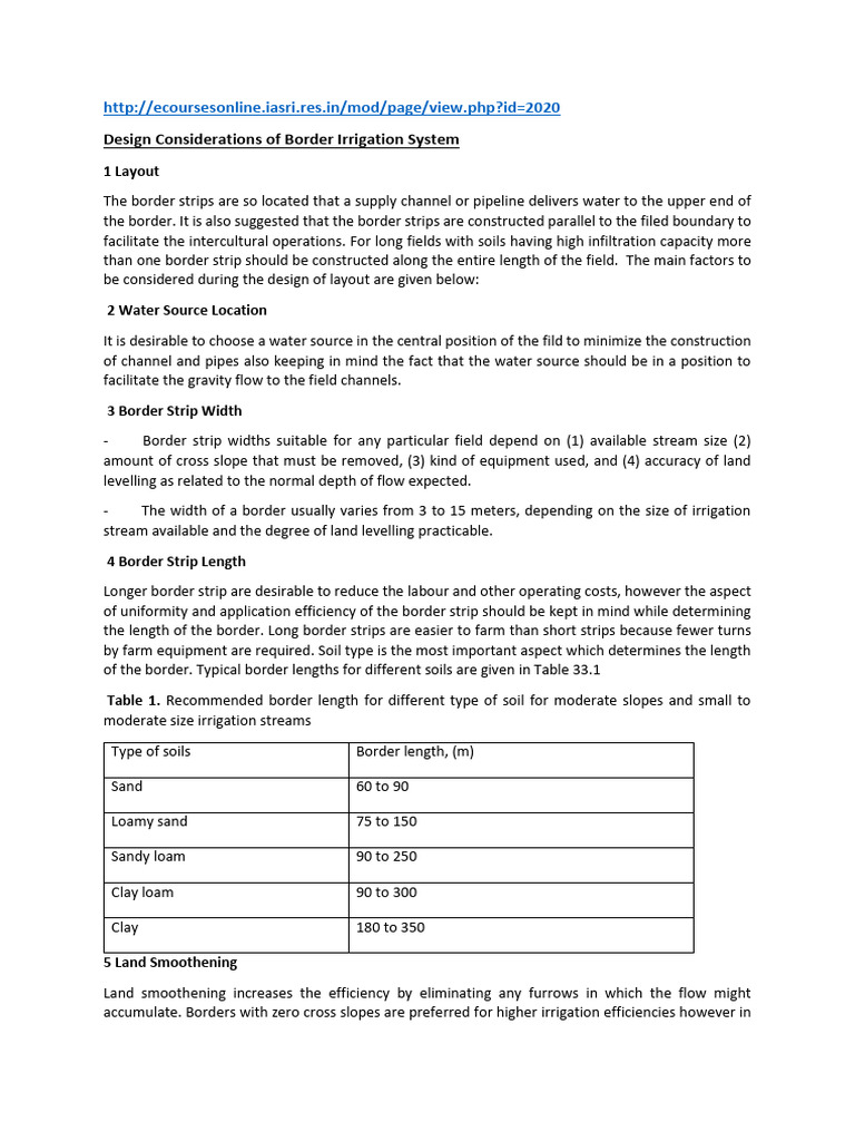 Design of Border Irrigation System | PDF | Loam | Discharge (Hydrology)