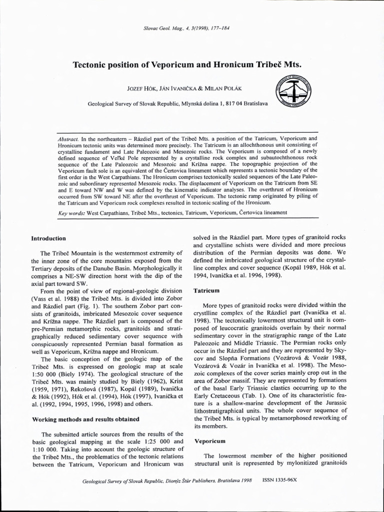 Tectonic Analysis of Tribec Mts. | PDF | Geological Formation ...
