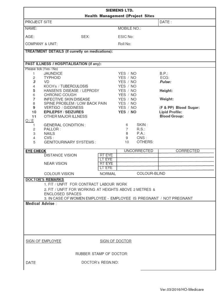 HM Medical Checkups at Project Sites Medical Camps | PDF | Disability ...