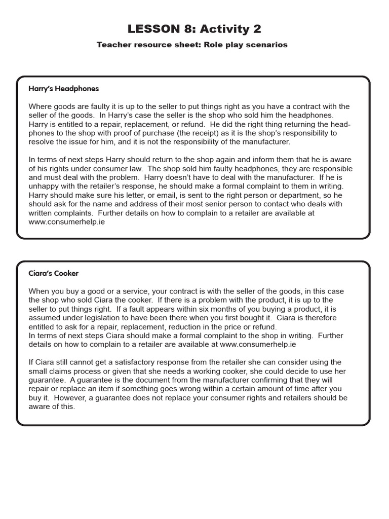 S4 Lesson8 Activity2 Teachersresourcesheet RolePlayScenarios | PDF ...