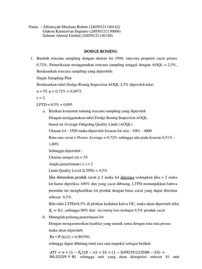Rencana Sampling Dodge Romig AOQL | PDF