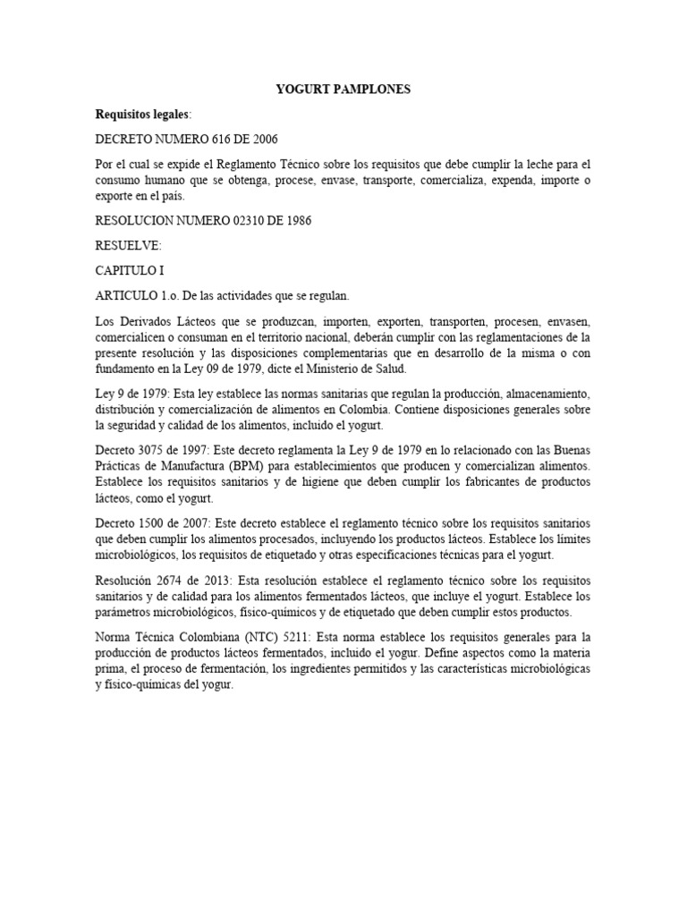 Yogurt Pamplones Matriz Legal | PDF | Yogur | Alimentos