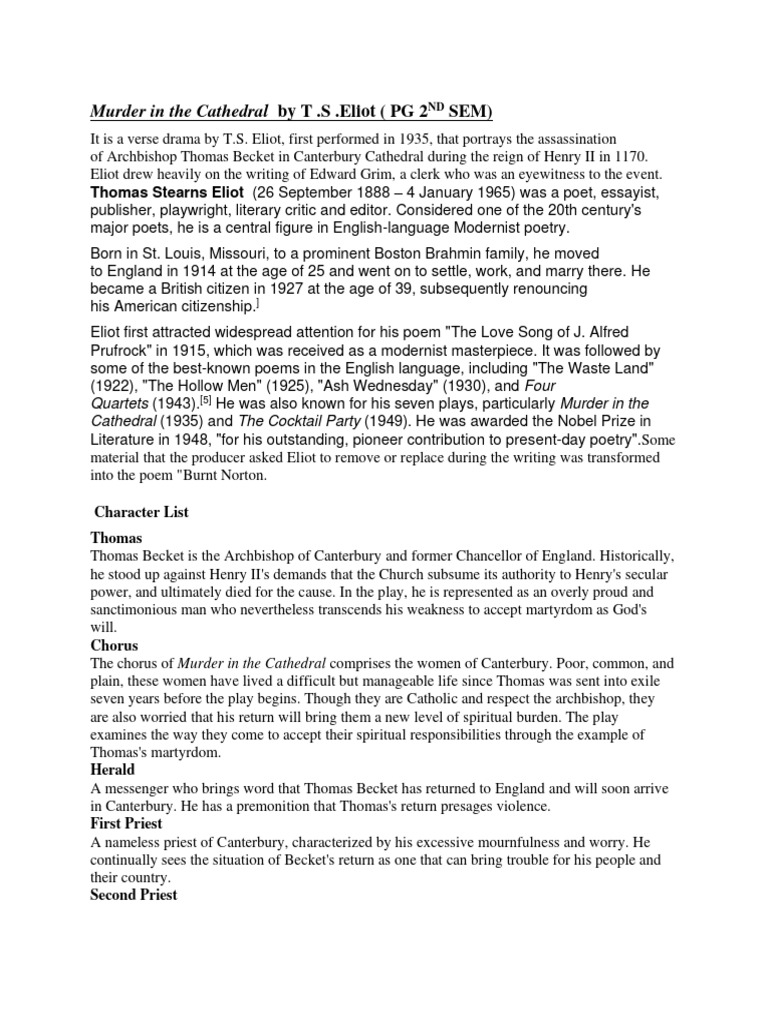 Murder in the Cathedral | PDF | T. S. Eliot