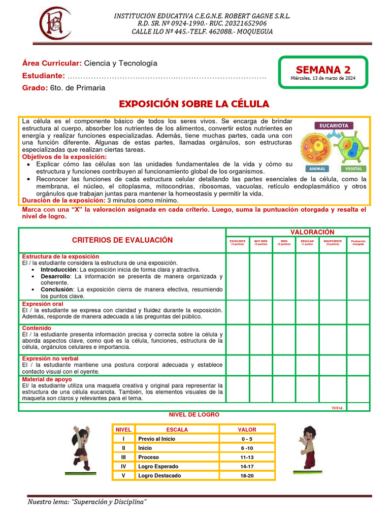 Criterios de Evaluaci-N - Exposici-N Sobre La C-Lula | PDF | Biología Celular) | Citoplasma