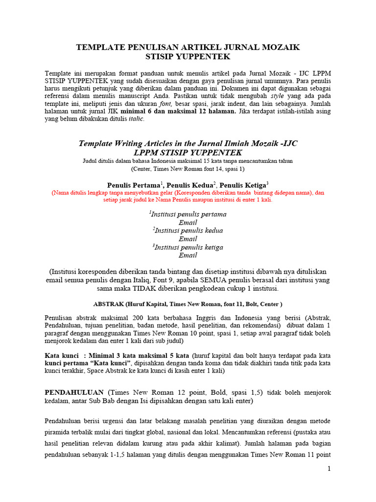 Template Penulisan Jurnal Mozaik | PDF