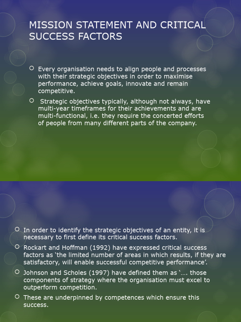 Mission Statement and Critical Success Factors | PDF | Corporate Social ...