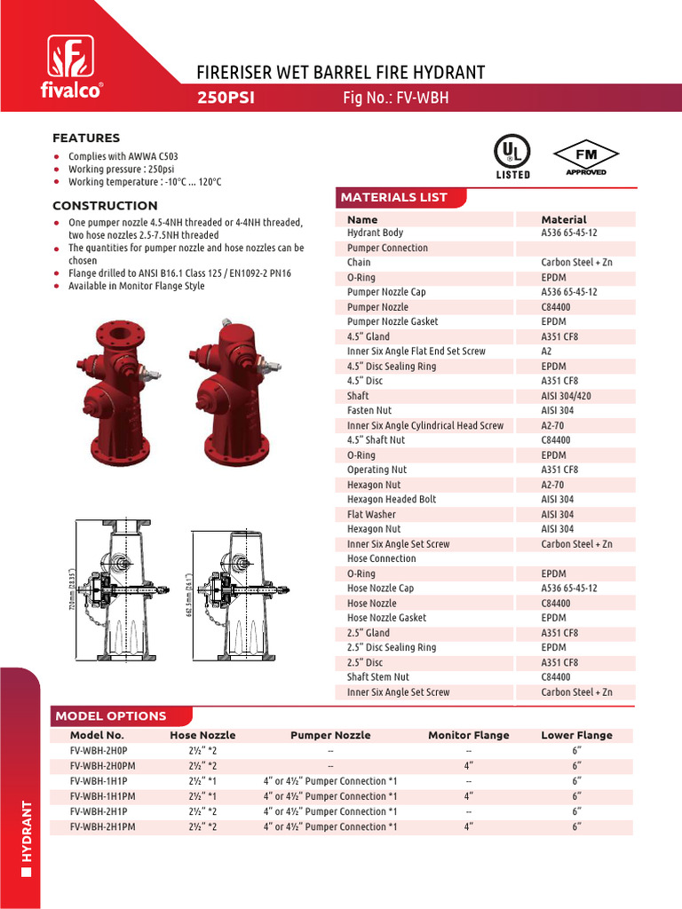 Hidrante Humedo Fivalco FV-WBH-2H1P | PDF | Screw | Nut (Hardware)