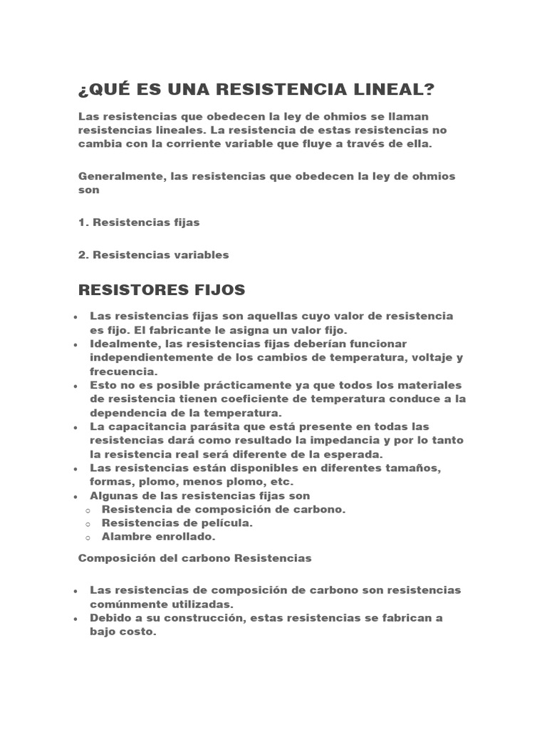 Resistencia Lineal y Variable | PDF | Resistor | Resistencia Eléctrica ... Resistencia Lineal y Variable | PDF | Resistor | Resistencia Eléctrica ...