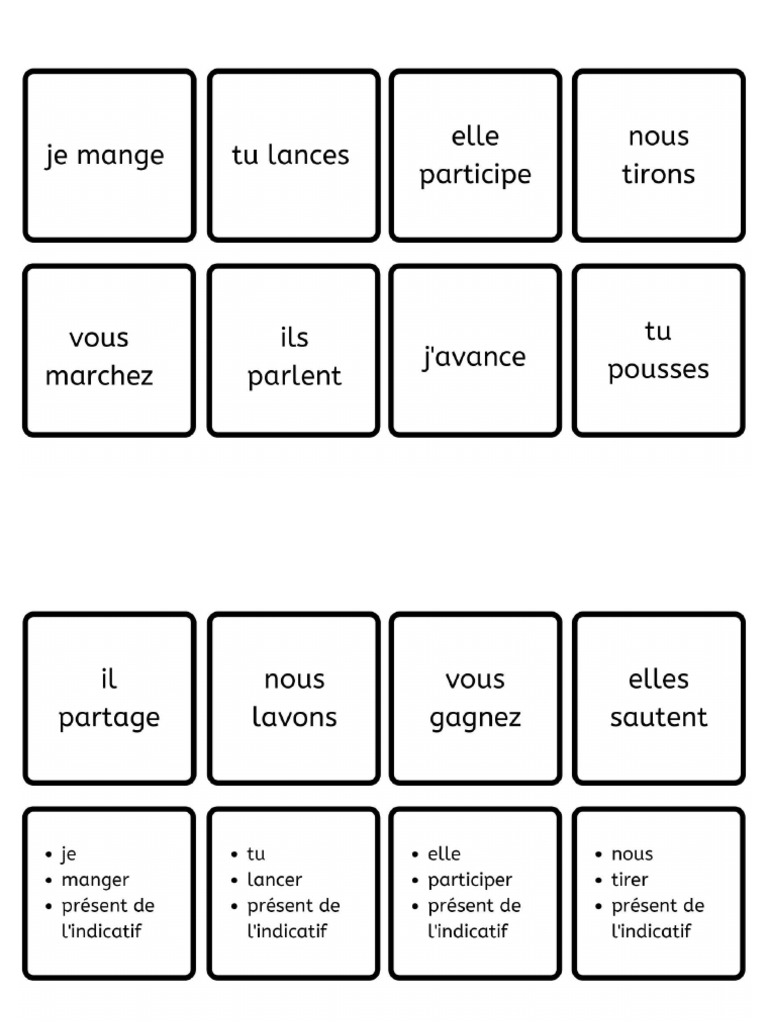 Dominos de Conjugaison Présent de Lindicatif PDF | PDF