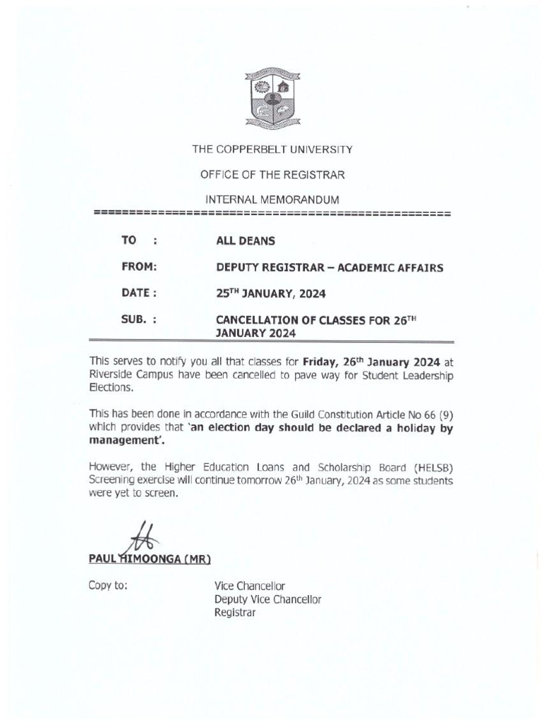 Class Cancellation | PDF