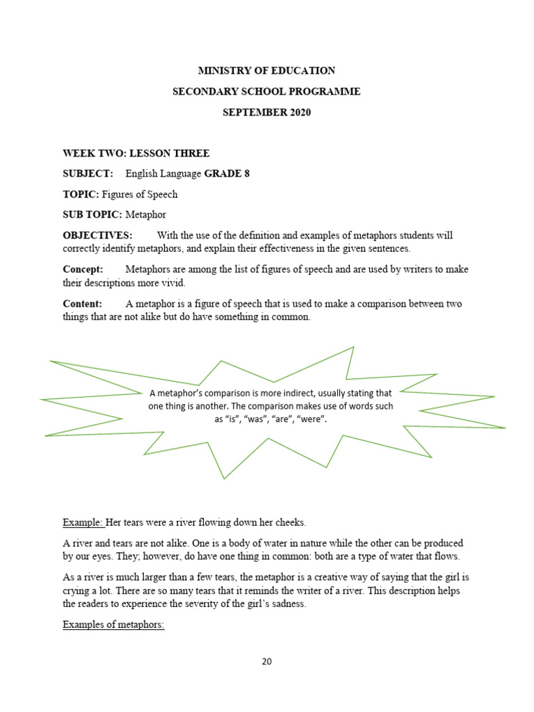 Grade 8 English Language Week 2 Lesson 3 | PDF | Metaphor | Predation Grade 8 English Language Week 2 Lesson 3 | PDF | Metaphor | Predation