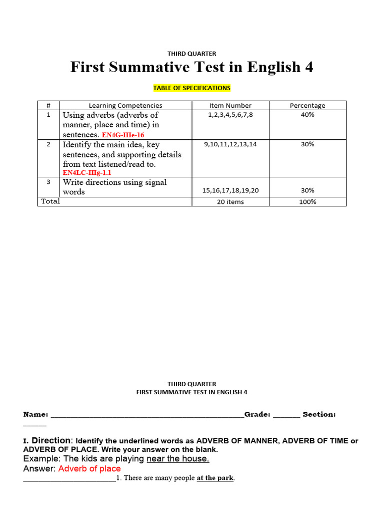 3rd Quarter Summative Test 1 | PDF | Force | Rectangle