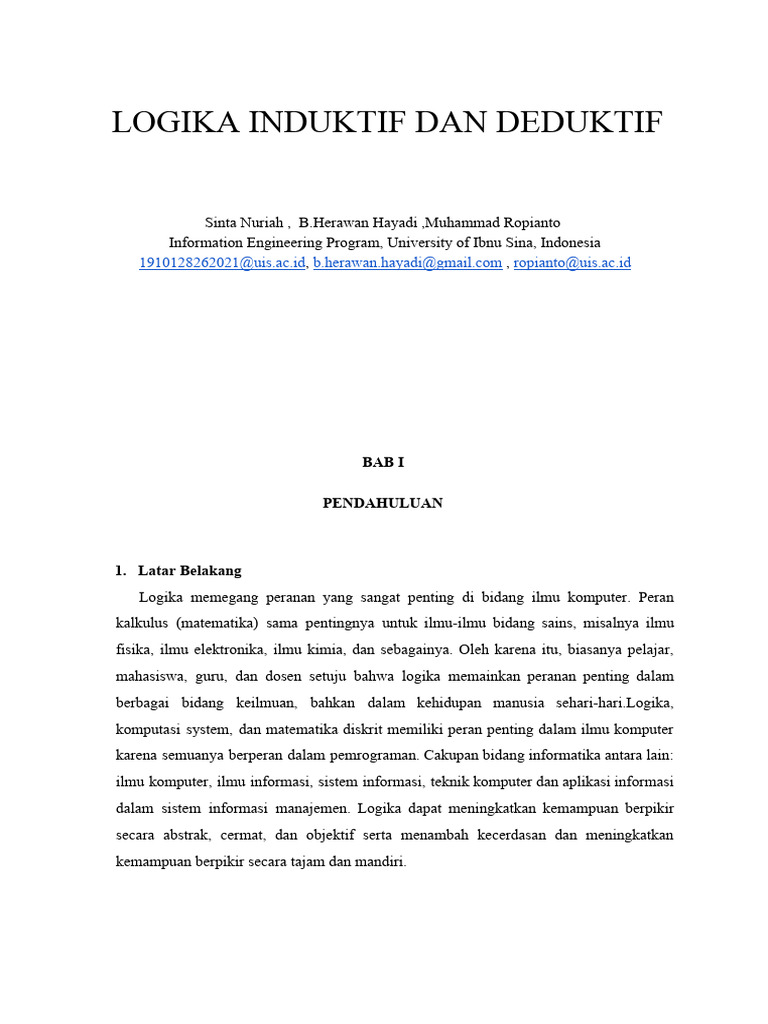 Logika Induktif Dan Deduktif-1 | PDF | Seni | Komputer