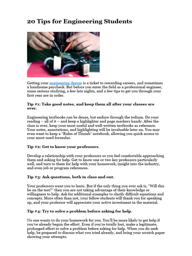 20 Tips For Engineering Students | PDF | Leadership | Design