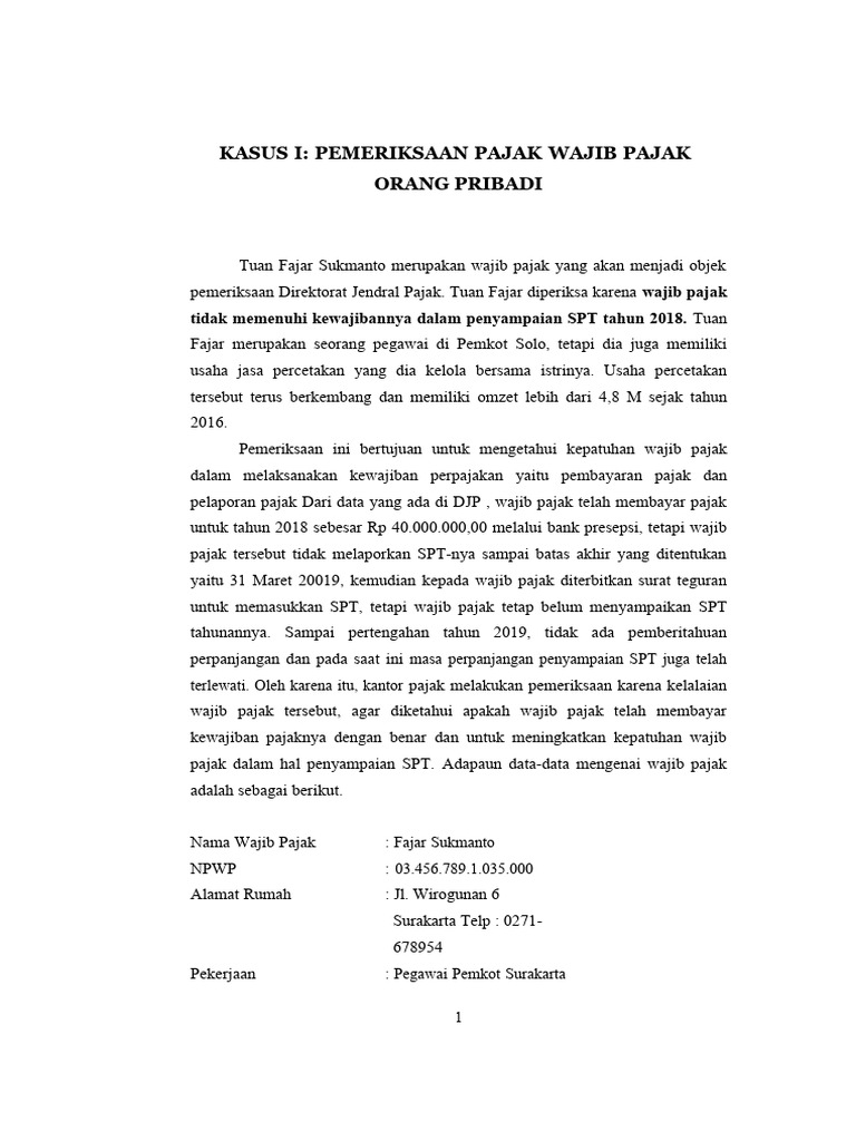 Kasus 1 - Modul Pemeriksaan Pajak | PDF | Hukum