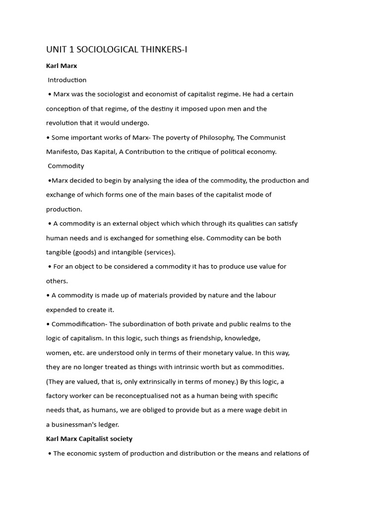 Unit 1 Sociological Thinkers | PDF | Karl Marx | Émile Durkheim