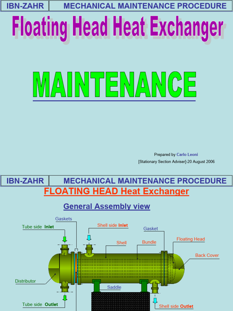 Presentation in Maintence of Heat Exchangers | PDF | Leak | Heat Exchanger