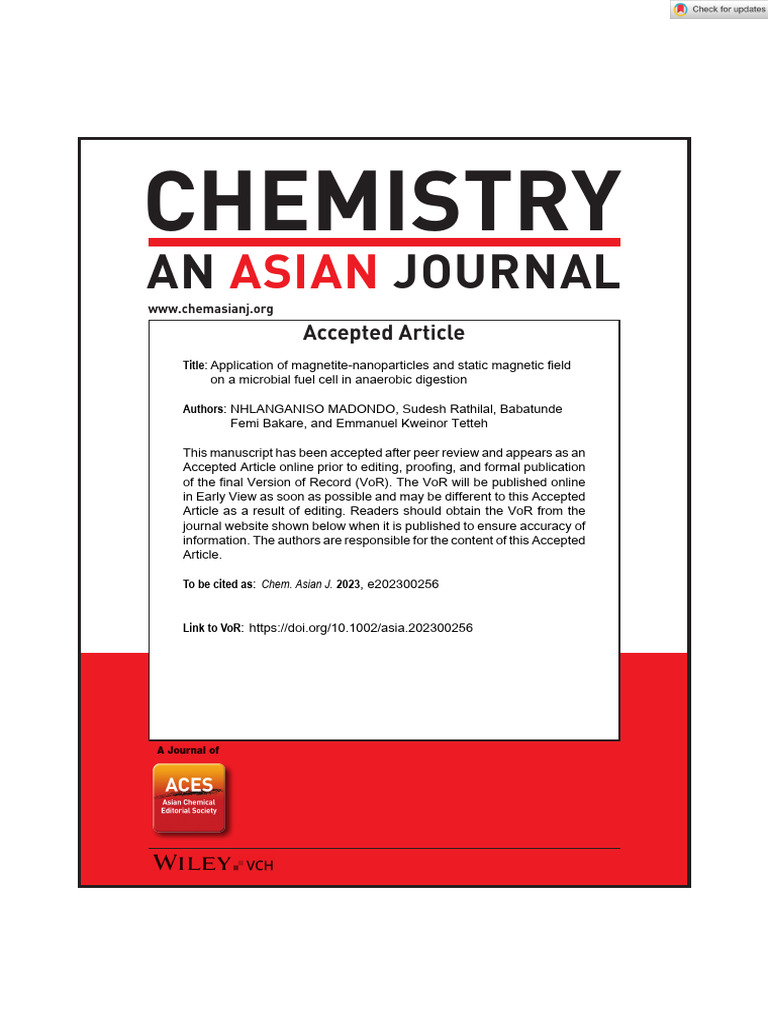 Chemistry An Asian Journal - 2023 - MADONDO - Application of magnetite ...