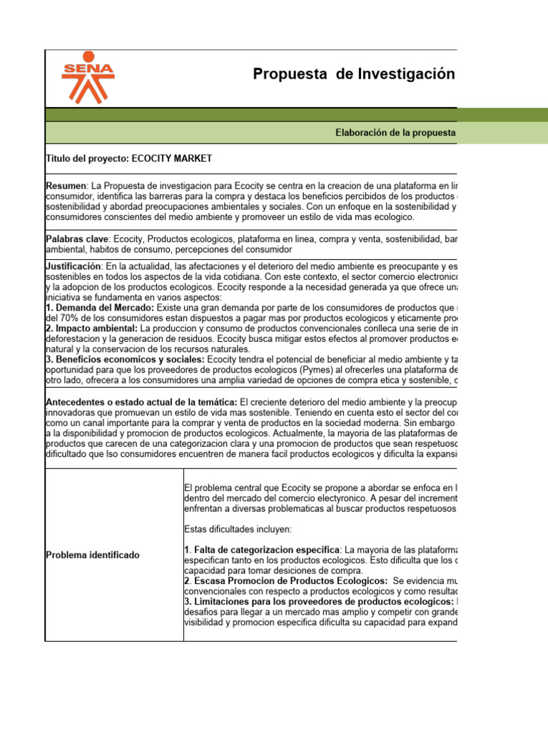 Propuesta de Investigación. GA2-240201064-AA2-EV01 Sena | PDF | Marketing | Sustentabilidad