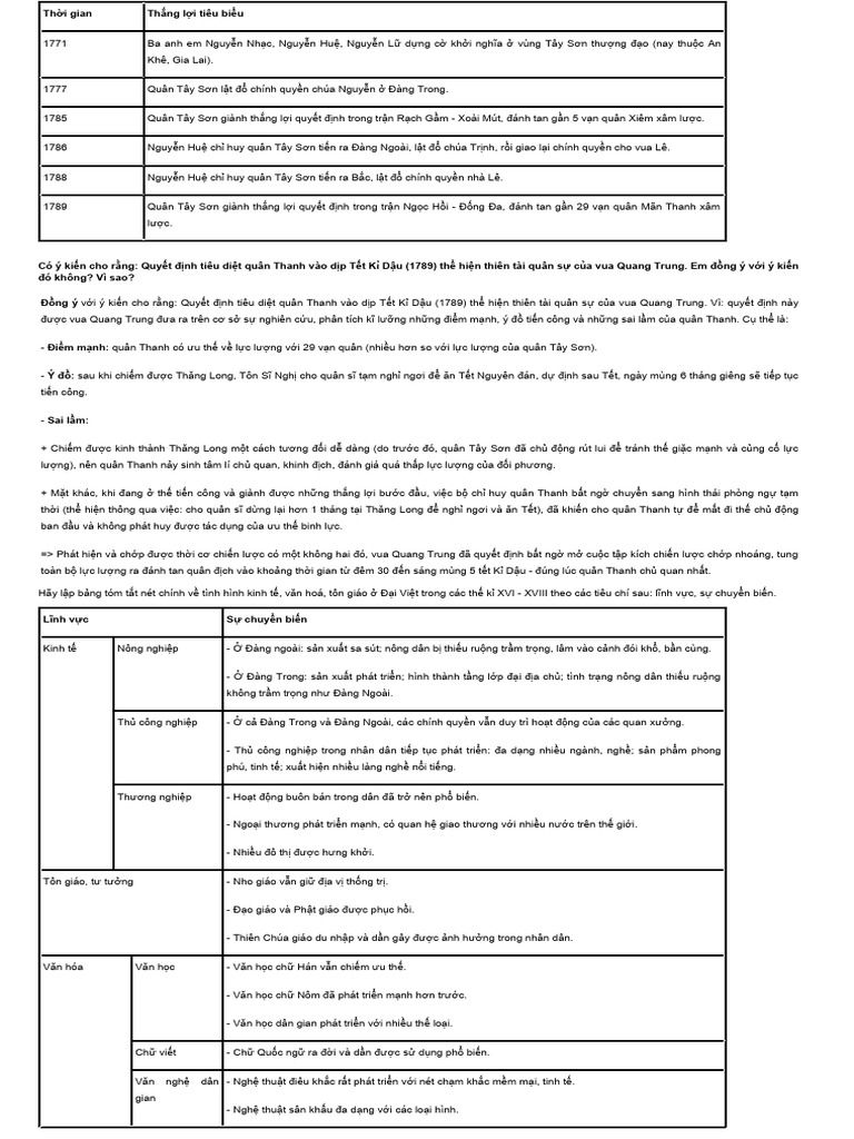 Đề Cương Lịch Sử 8A | PDF
