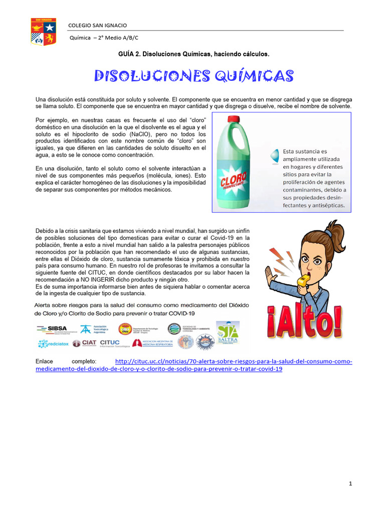GUIA 2 Disoluciones Quimicas Comenzando Con Sus Calculos | PDF | Concentración | Química