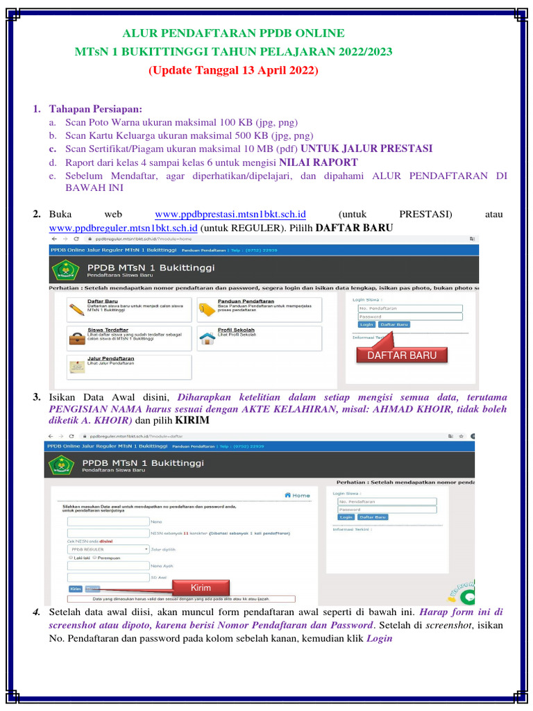 Panduan Pendaftaran PPDB MTSN 1 Bukittin | PDF