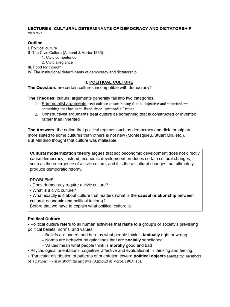 LECTURE 5 - CULTURAL DETERMINANTS OF DEMOCRACY AND DICTATORSHIP | PDF ... LECTURE 5 - CULTURAL DETERMINANTS OF DEMOCRACY AND DICTATORSHIP | PDF ...