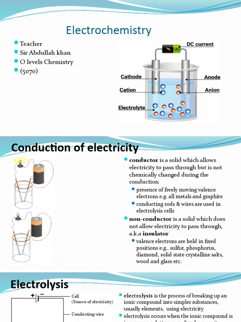 Electrochemistry: Electrolysis Explained | PDF | Ion | Electrolyte