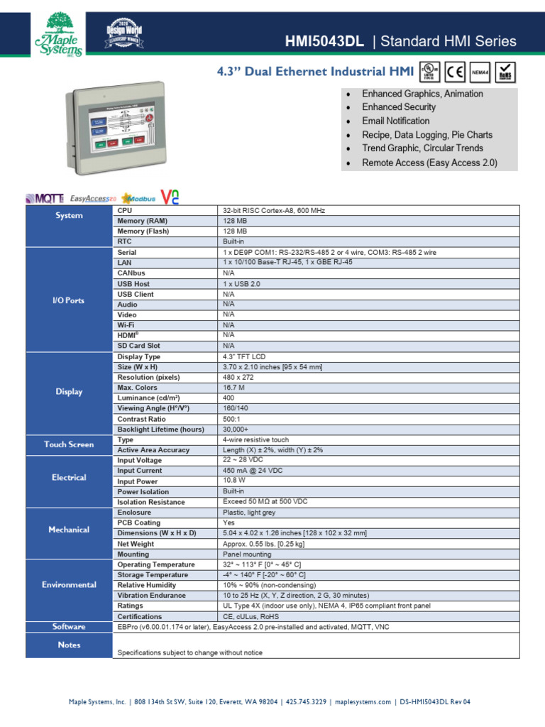 Ds Hmi5043dl | PDF | Programmable Logic Controller | User Interface