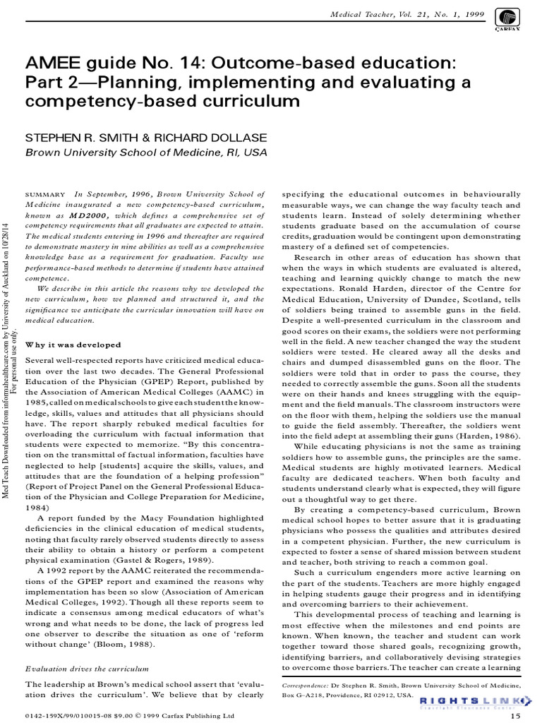 AMEE Guide 14-Outcome-Based Education - Part 2ÐPlanning, Implementing ...