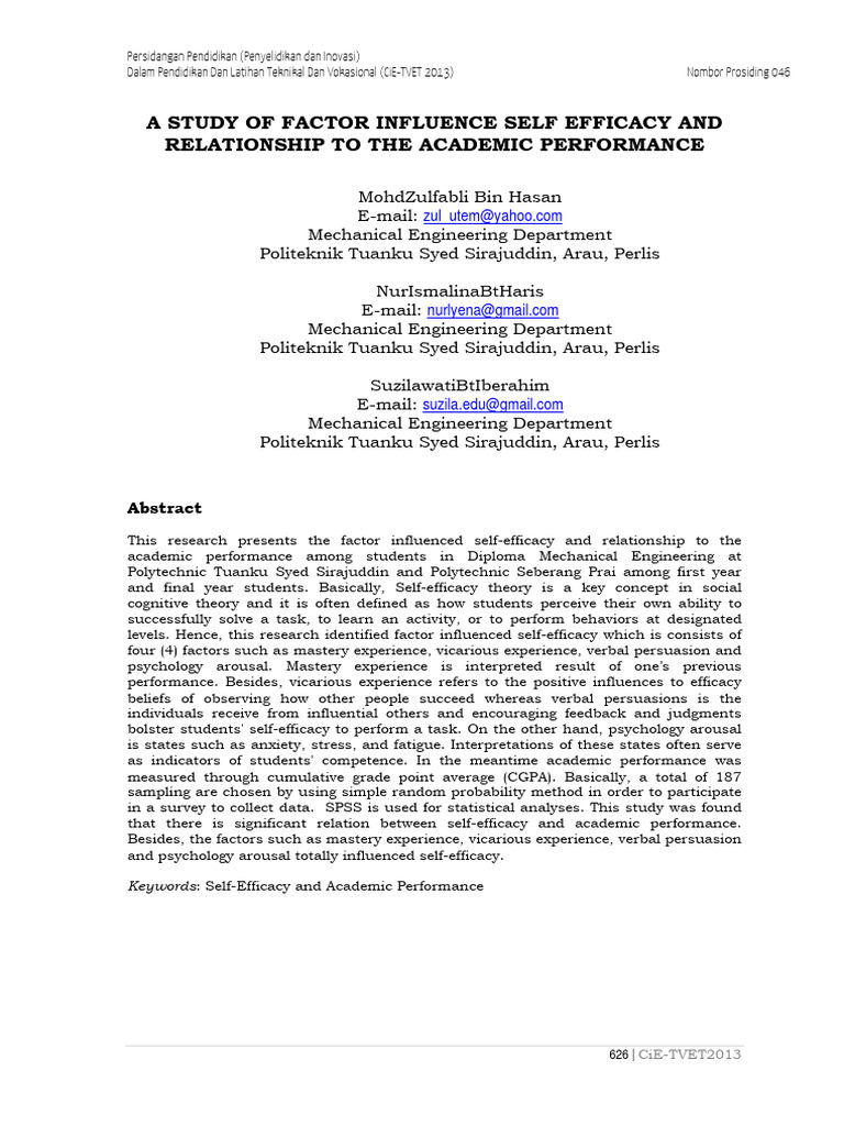Self-Efficacy's Impact on Academic Performance | PDF | Self Efficacy | Psychology