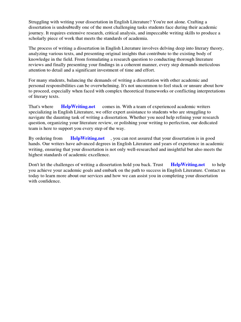 Dissertation Examples in English Literature | PDF | Thesis | Essays