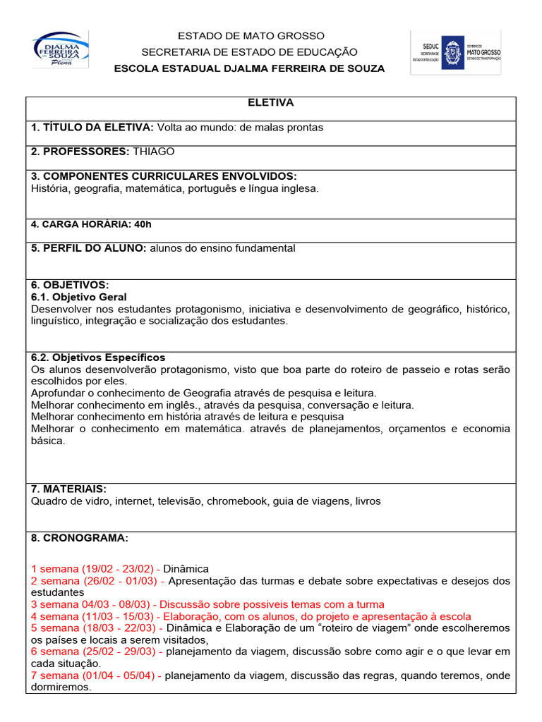 Projeto Eletiva - Volta Ao Mundo Thiago | PDF | Geografia