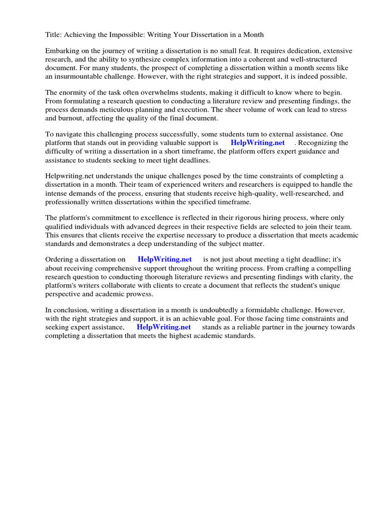 How To Write Your Dissertation in A Month | PDF | Thesis | Methodology