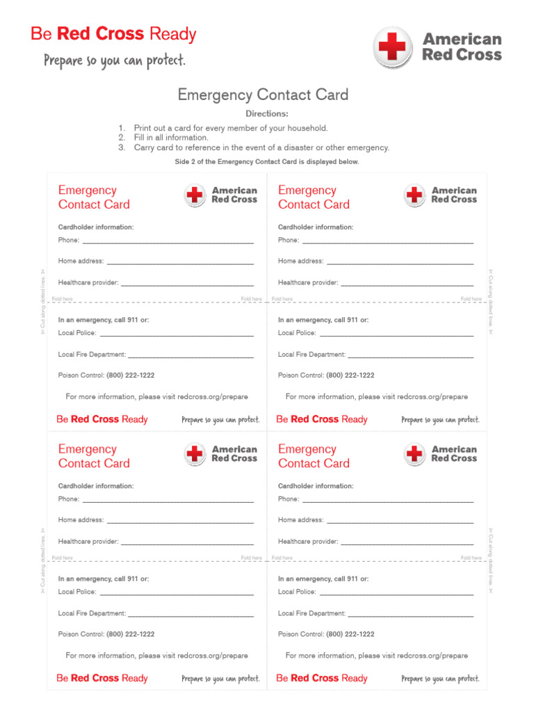 American Red Cross Emergency Contact Card | PDF | 9 1 1 | Public Safety