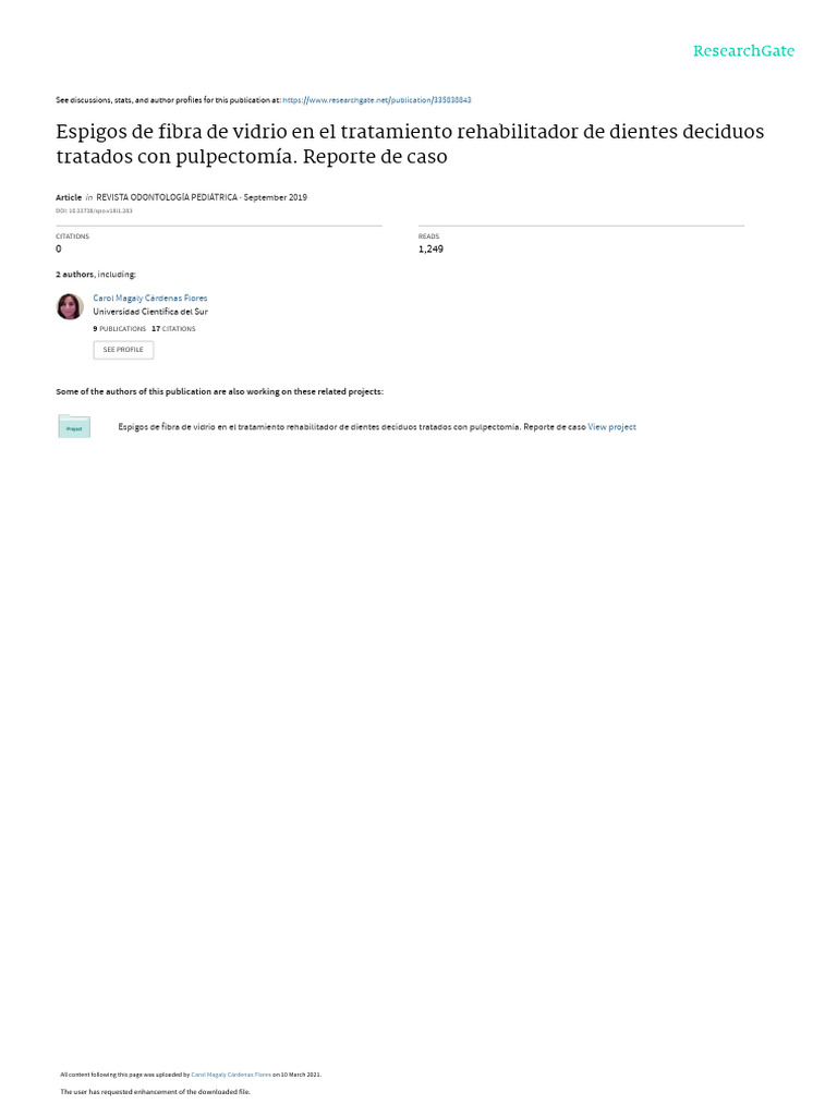 Espigos de Fibra de Vidrio en El Tto de Rehabilitacion de Dientes ...